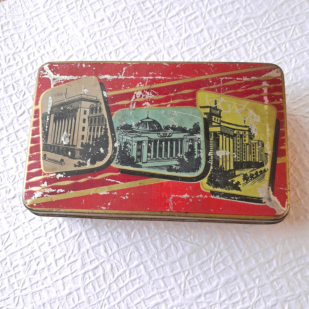 Antique Candies Box Kyiv, Metal Tin Box, Ukrainian Vintage Candy ...