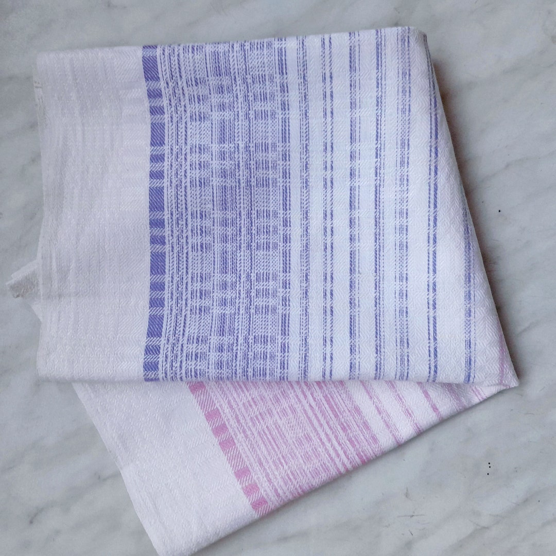 White Linen Tea Towel 19 X 30, Pink and Blue Striped Dish Towels ...