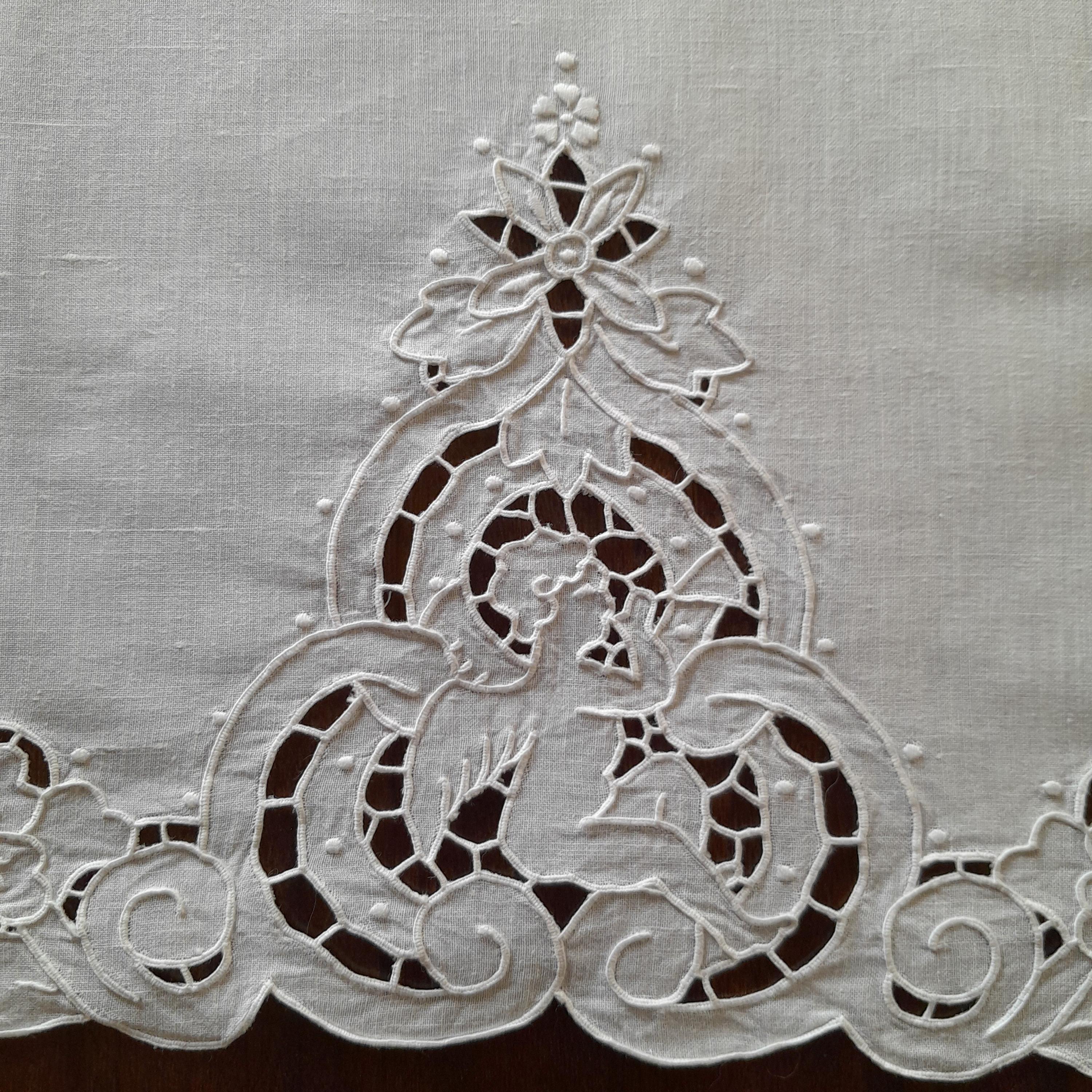 Embroidered Angel and Flowers, White Cotton Curtain, Rustic Valance 32 ...