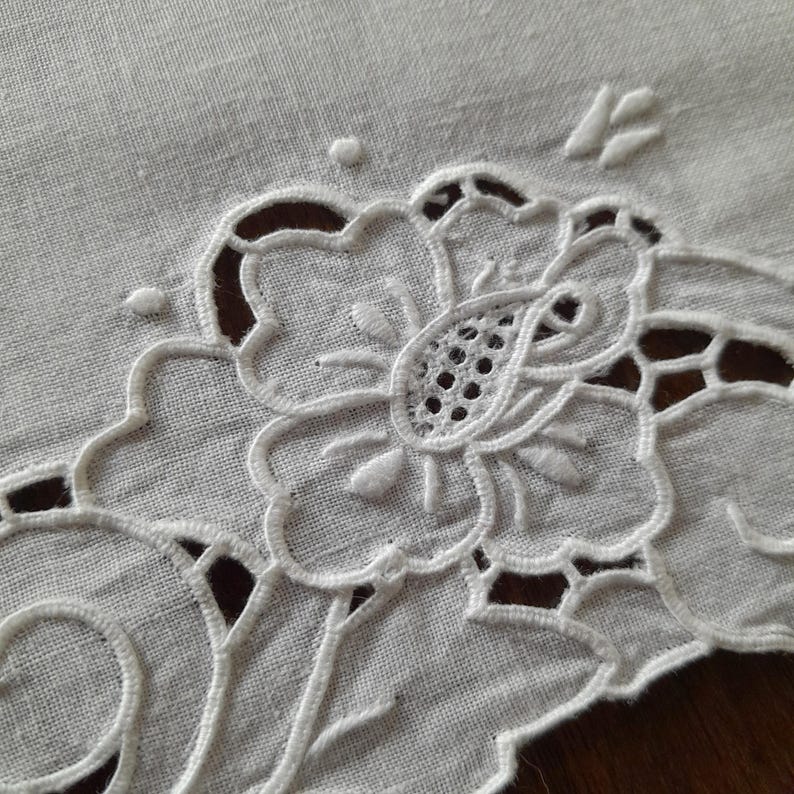 Embroidered Angel and Flowers, White Cotton Curtain, Rustic Valance 32 ...