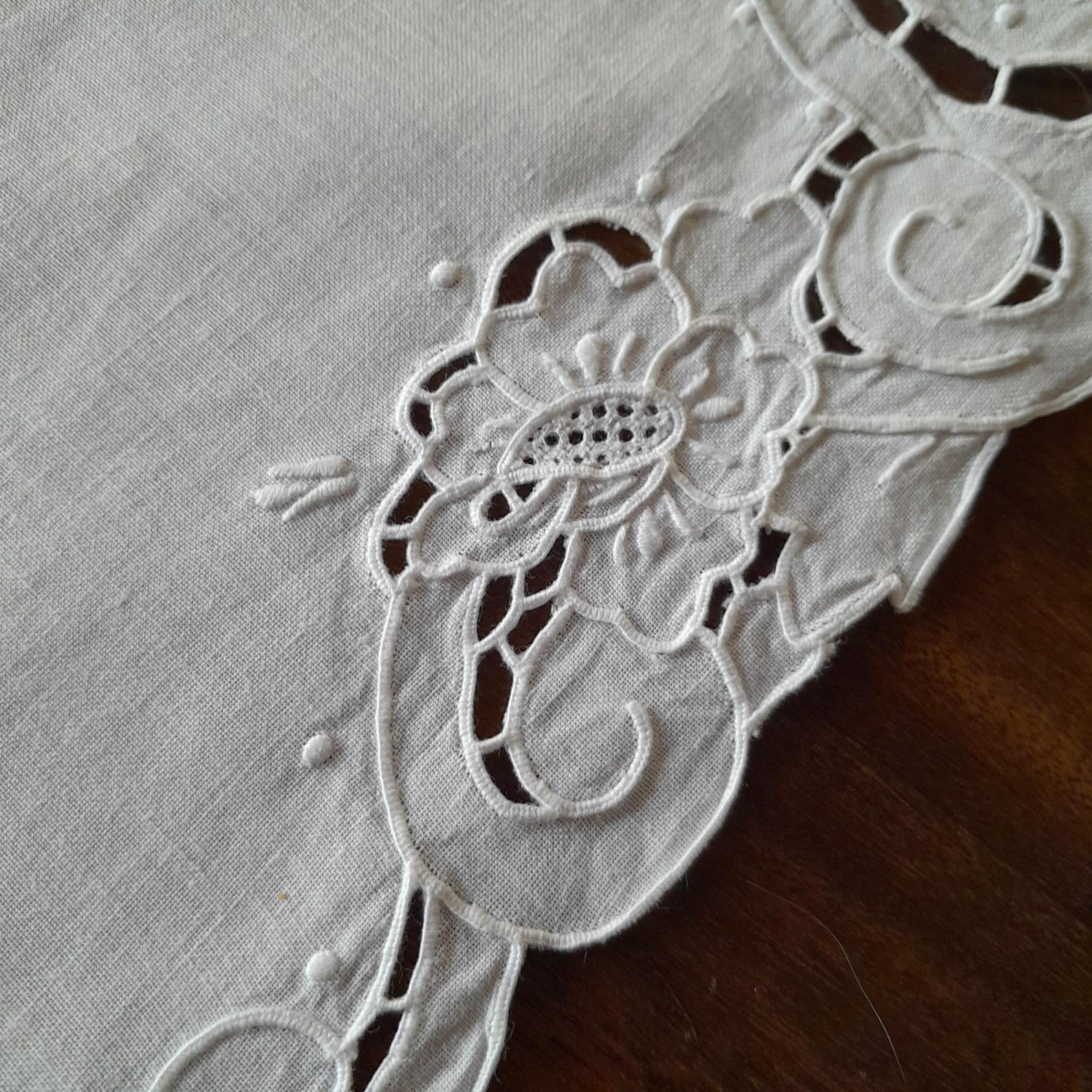 Embroidered Angel and Flowers, White Cotton Curtain, Rustic Valance 32 ...