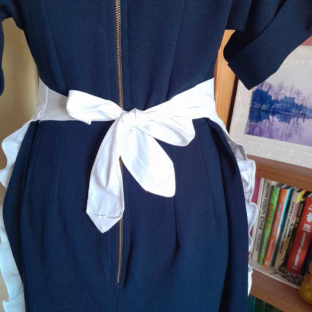 White Cotton Apron With Pocket, Vintage Ruffled Apron, Costume Apron ...