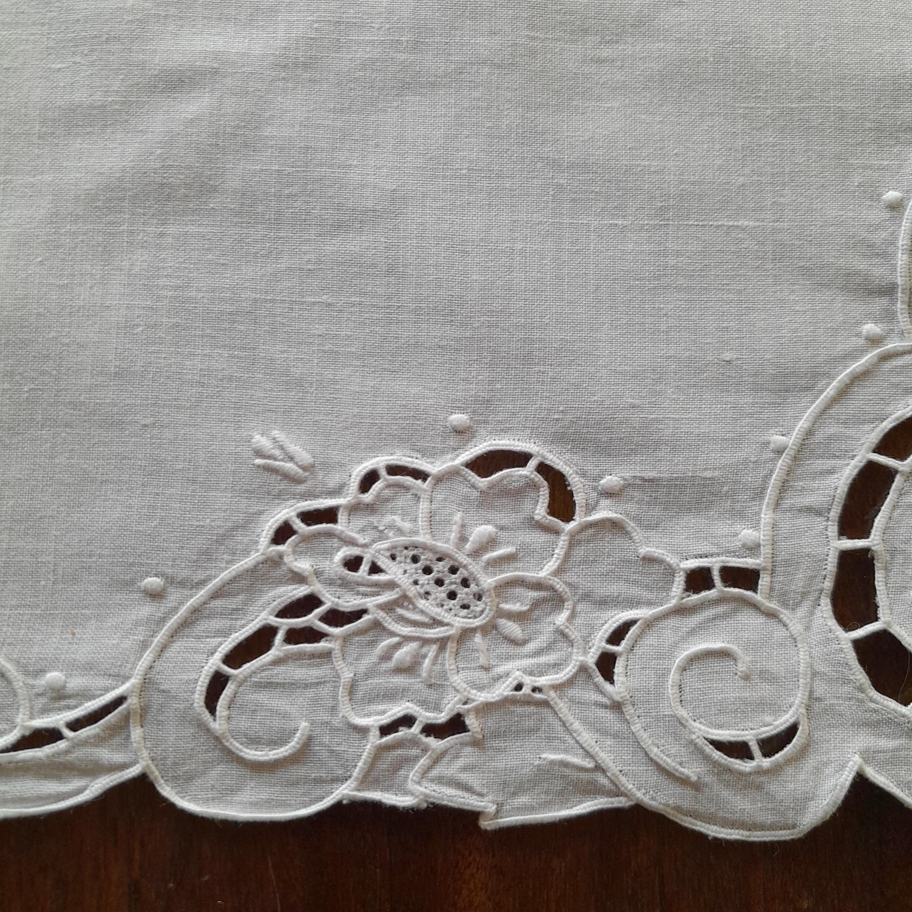 Embroidered Angel and Flowers, White Cotton Curtain, Rustic Valance 32 ...