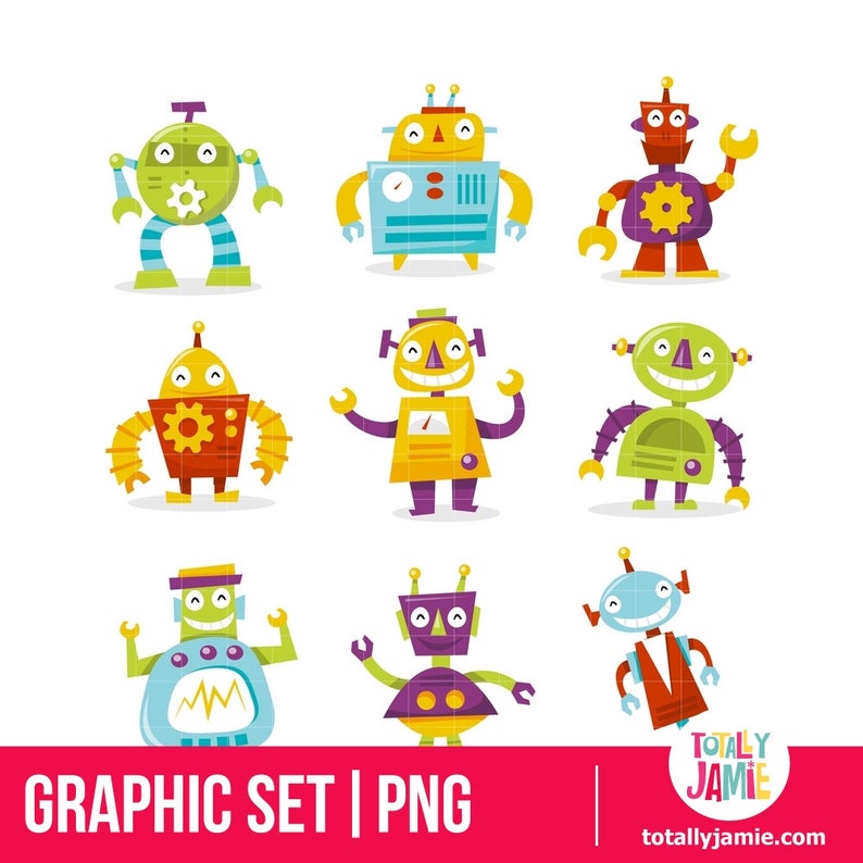 Robots Cliparts Robot Clip Art Cute Robots Cliparts Retro - Etsy Australia