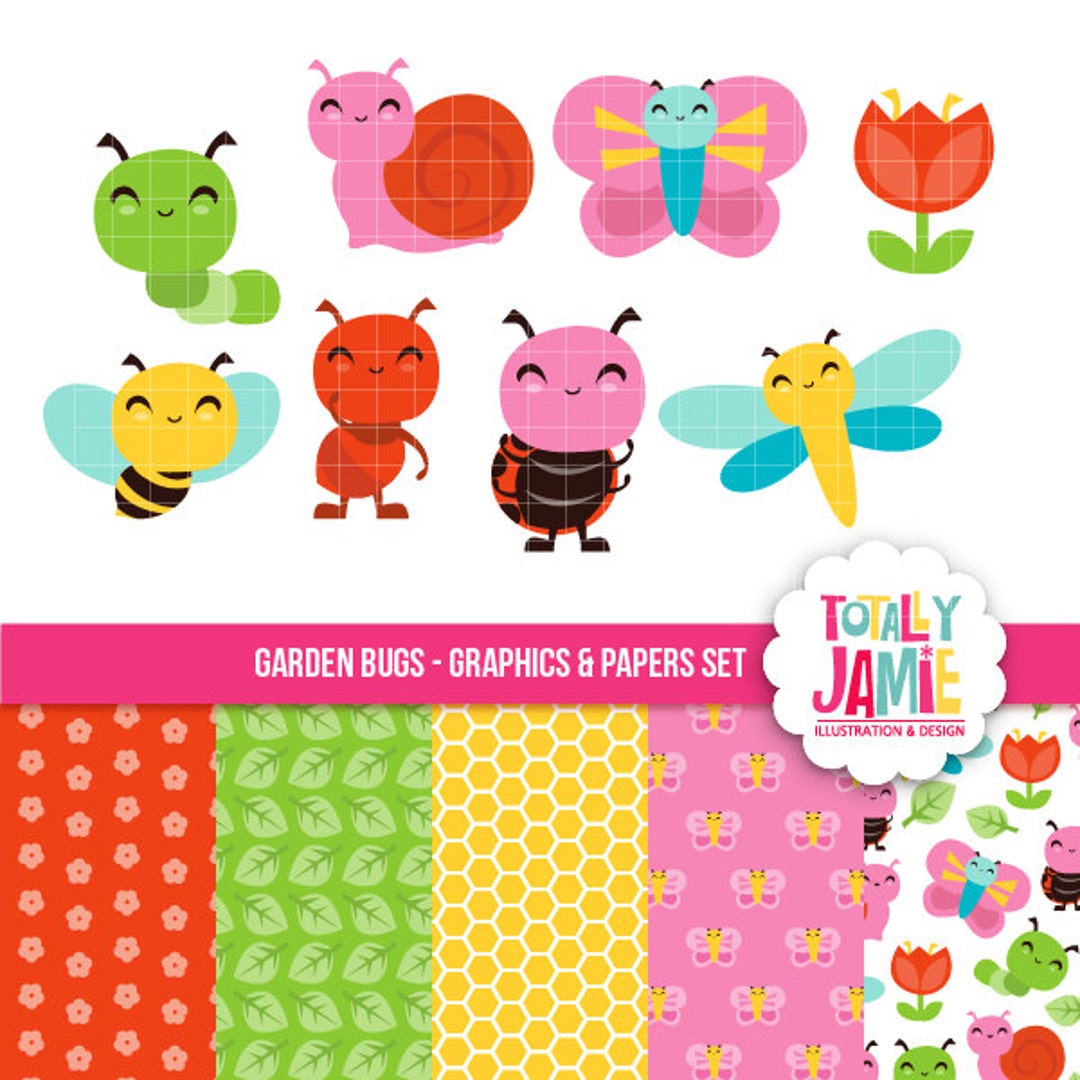 Garden Bugs Clip Art and Digital Paper Set/ Instant Download - Etsy