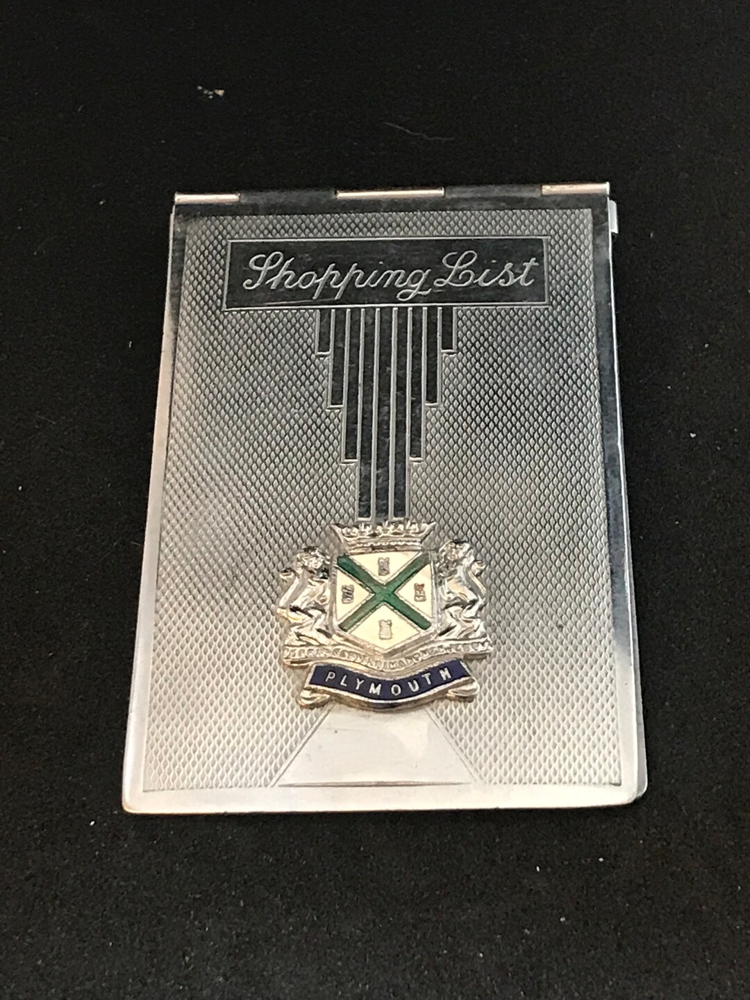 Art Deco Handbag Chrome Shopping List Holder With Enamel Plymouth Coat ...