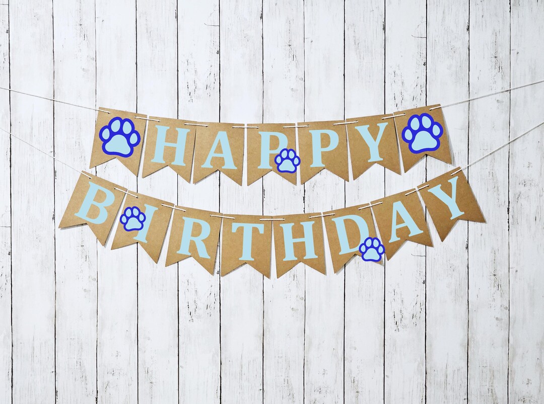 Blue Paw Print Birthday Banner / Dog Birthday Banner / Puppy Birthday ...