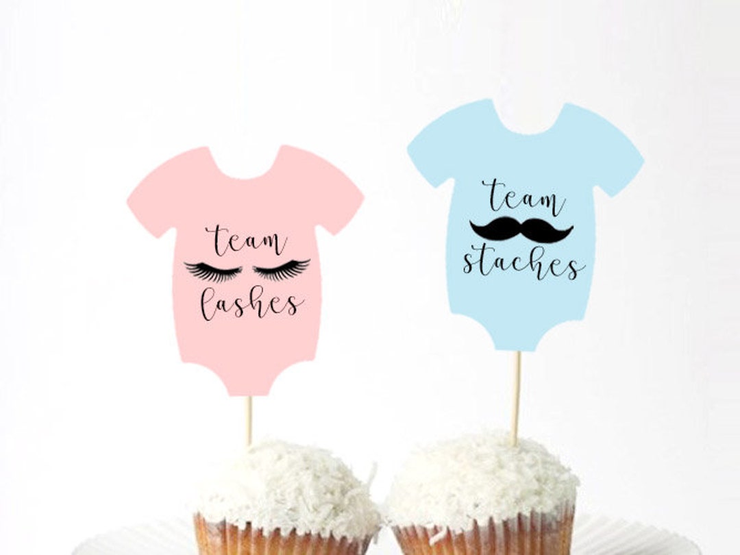Set of 24pcs - Onesie Team Staches or Team Lashes Cupcake Toppers: Baby ...