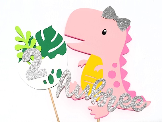 Personalized Pink Dinosaur With Bow Cake Topper | Etsy