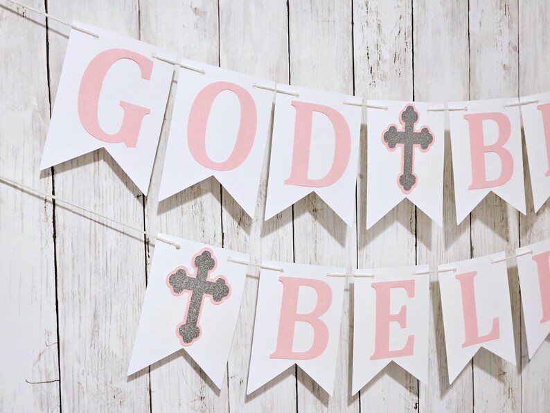 Blush God Bless Baptism Banner: Christening Banner, First Communion ...
