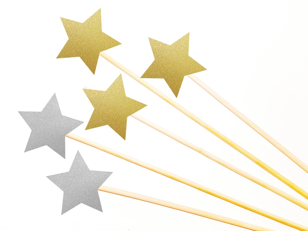 Set of 24pcs - Gold & Silver Glitter Star on 6" OR 8" Skewer /stir ...