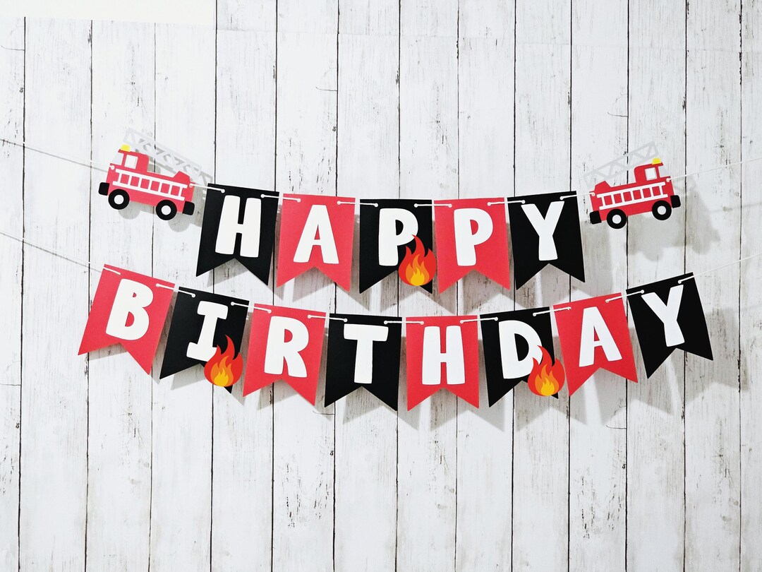 Fire Truck Birthday Banner, Fire Truck Decorations, Fireman Party ...