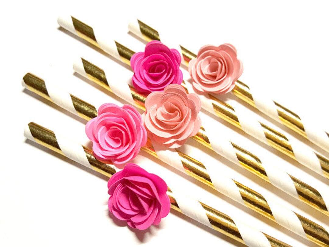 Set of 24pcs - Pink MIX 3D Rose Flower Straw - Etsy