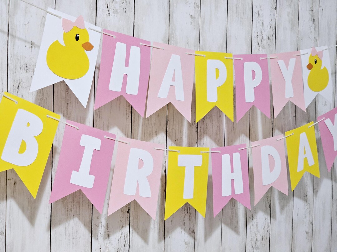 Blush Bow Rubber Duck Birthday Banner, Ducky Birthday Party, Baby ...