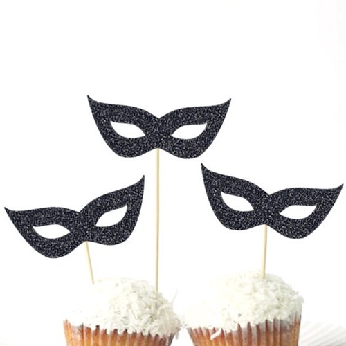Set of 25 Pcs gold Glitter Masquerade Mask Cupcake Toppers - Etsy
