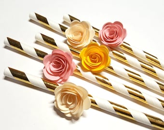 Set of 24pcs Pink MIX 3D Rose Flower Straw | Etsy