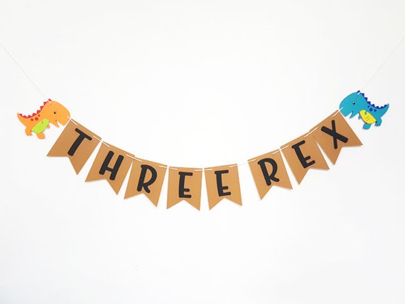 THREE REX Dinosaur Birthday Banner Garland Smash Cake Photo - Etsy