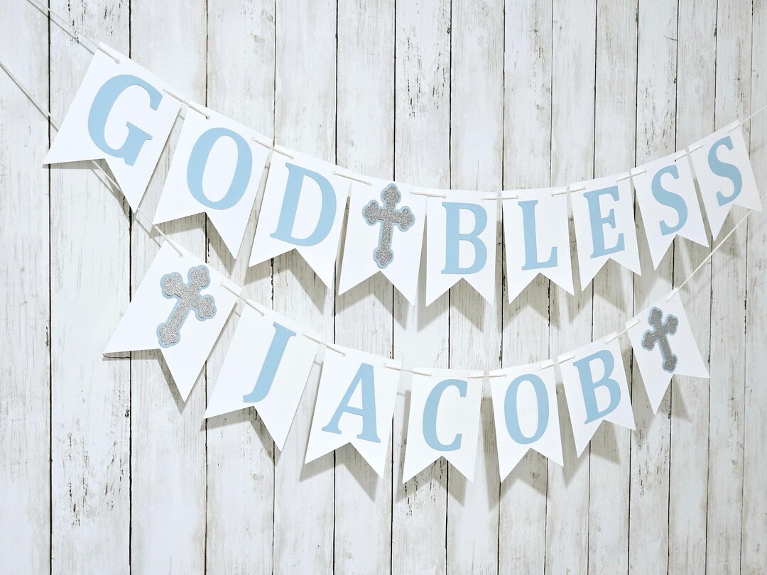 Baby Blue God Bless Baptism Banner, Christening Banner, First Communion ...