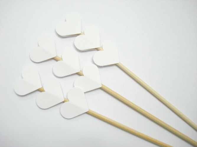 Set of 24pcs - Pure White Triple Heart on 8inch Skewer OR Stir Stick ...