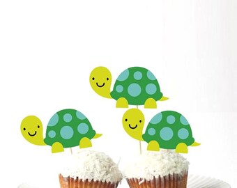 Turtle Theme Party Birthday Cupcake Toppers - Etsy