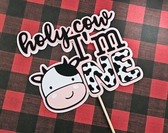 Holy Cow I'm One Cake Topper, Farm 1st Birthday Party Decor, Cow First ...