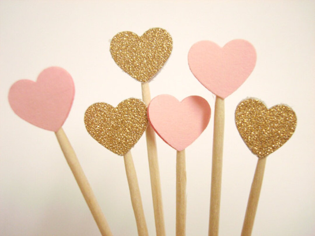 Set of 50pcs Gold Glitter and Pink ' Mini Heart' - Etsy