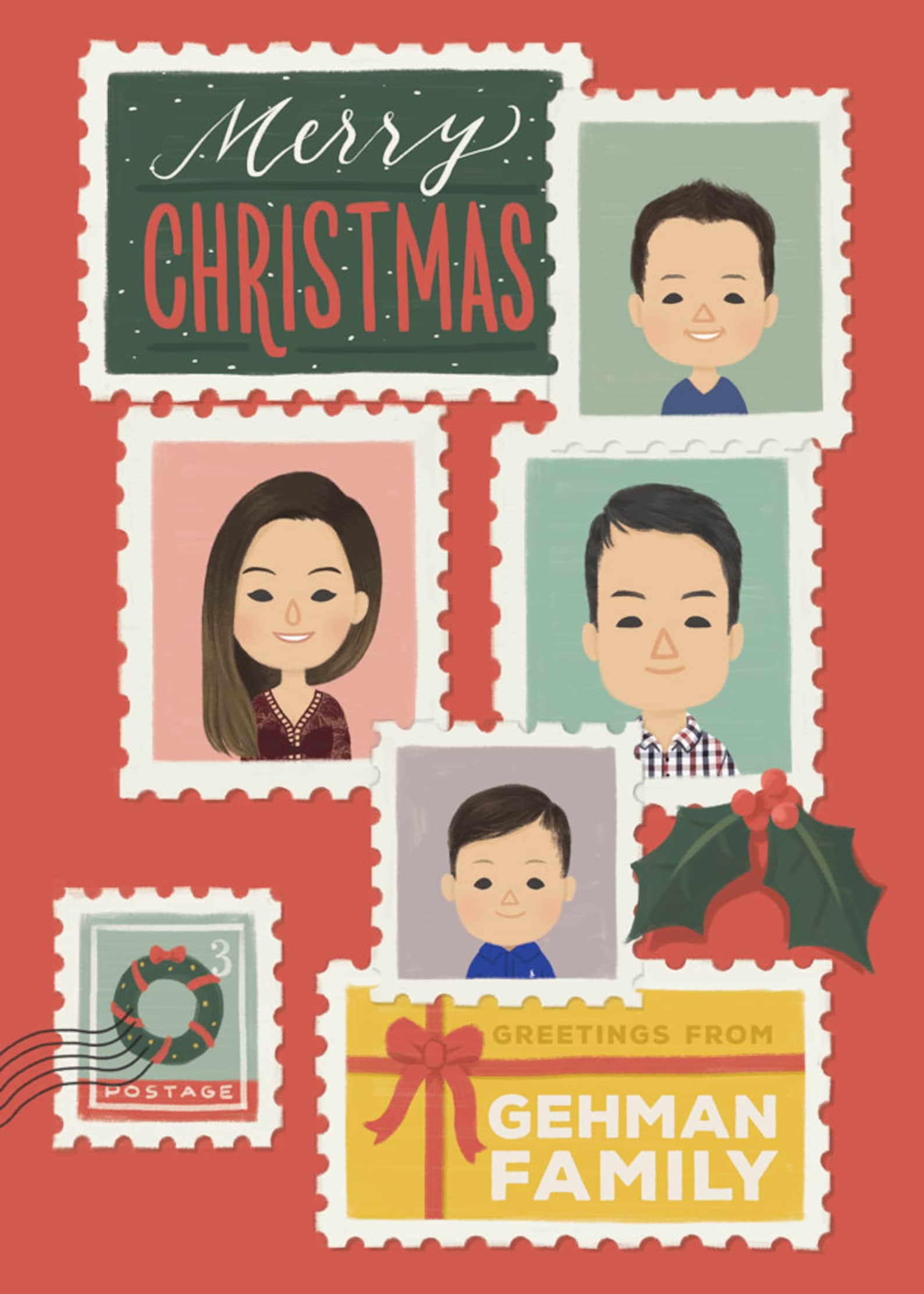 Custom Illustrated Family Portrait Christmas Card | Etsy