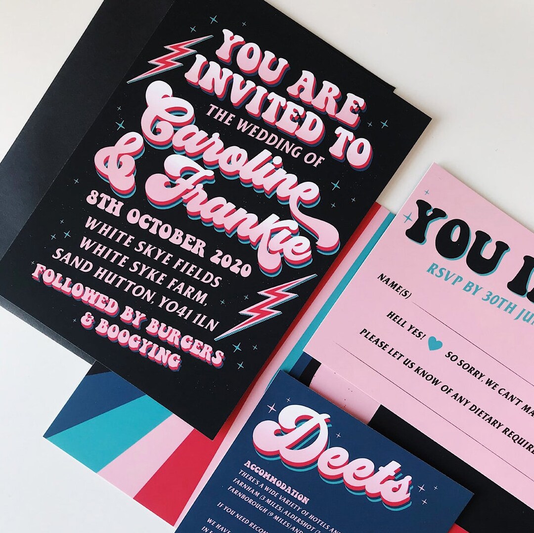Frankie Rock N Roll Wedding Invitation Set, Cool Disco Wedding ...