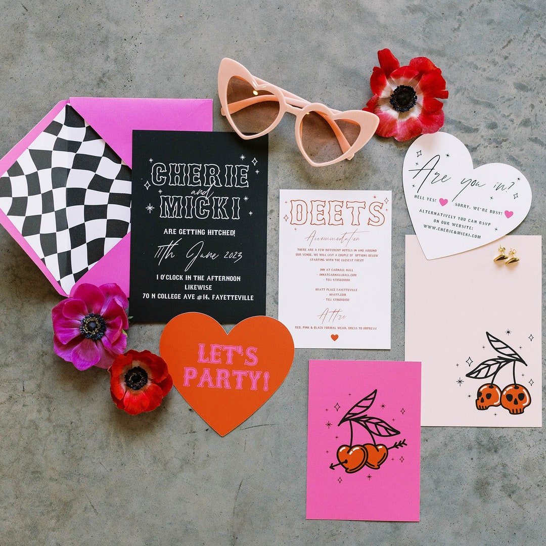 Micki Cool Alternative Pink Black and Red Wedding Stationery Set ...