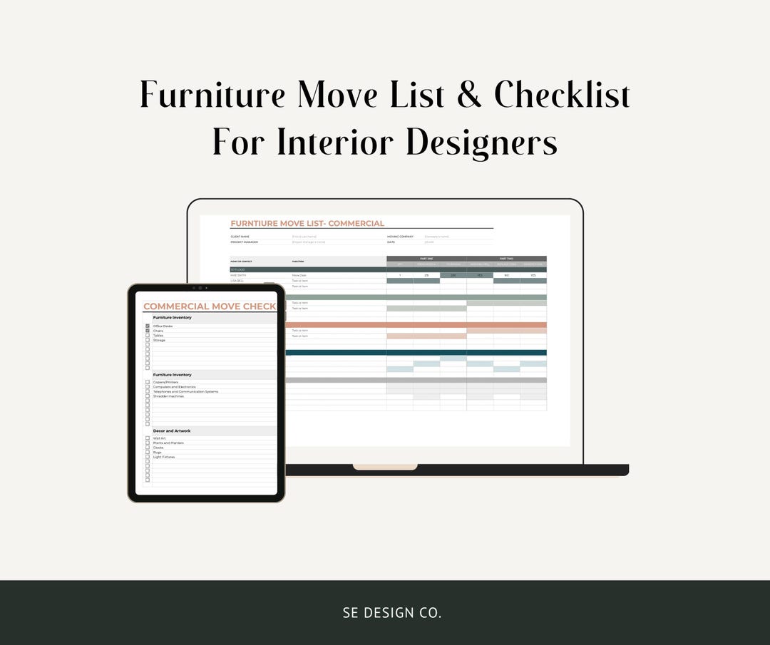 Furniture Move Inventory List & Checklist Google Sheets- for Interior ...