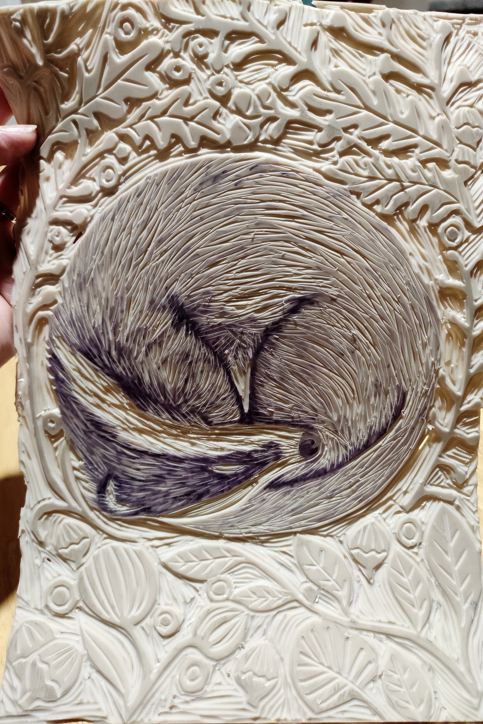 Sleeping Badger - Mounted Original Linocut Print Original Artwork - Etsy UK