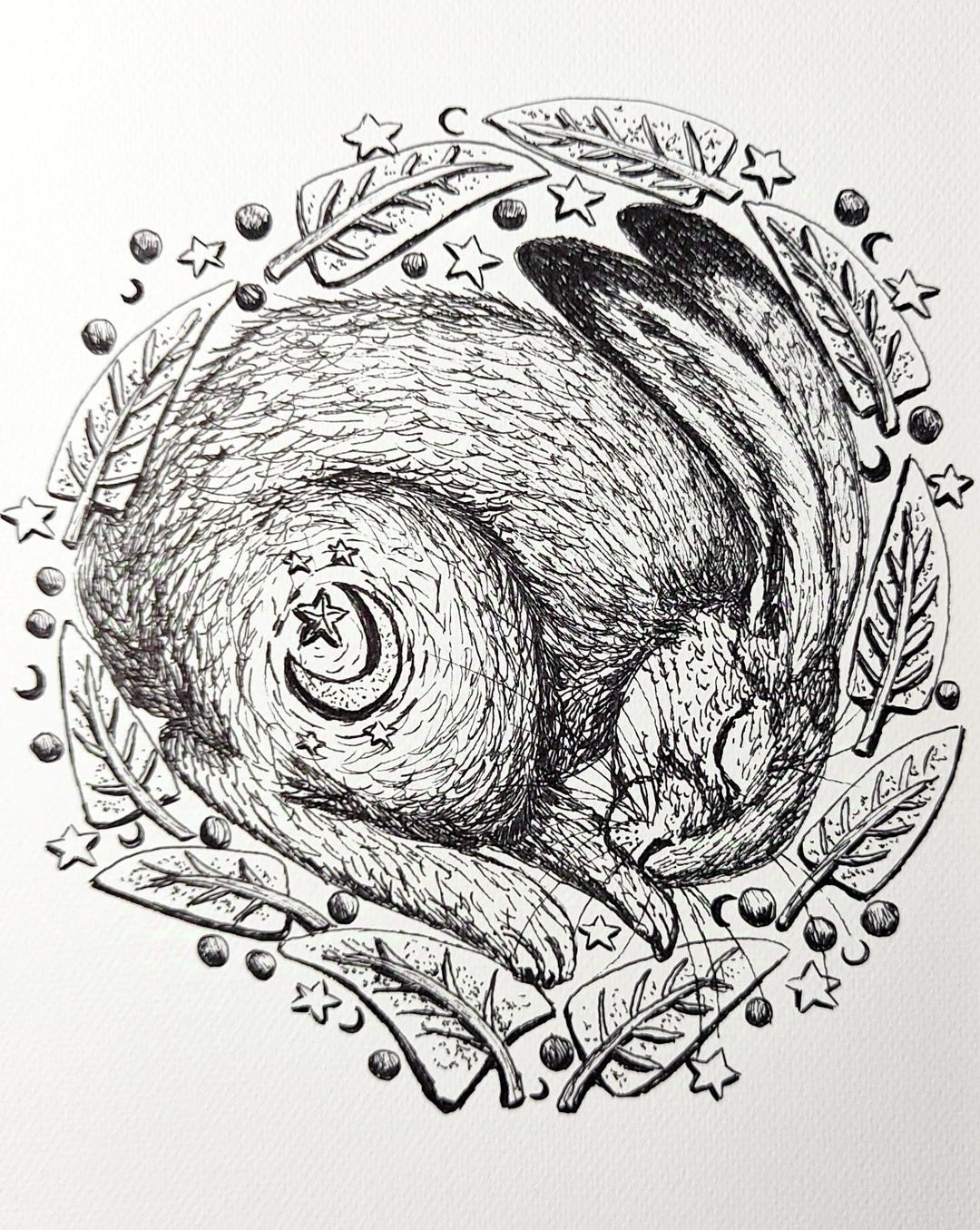 Original Art. Hare Ink Drawing on Watercolour Paper 8 X 10 Inches Size ...
