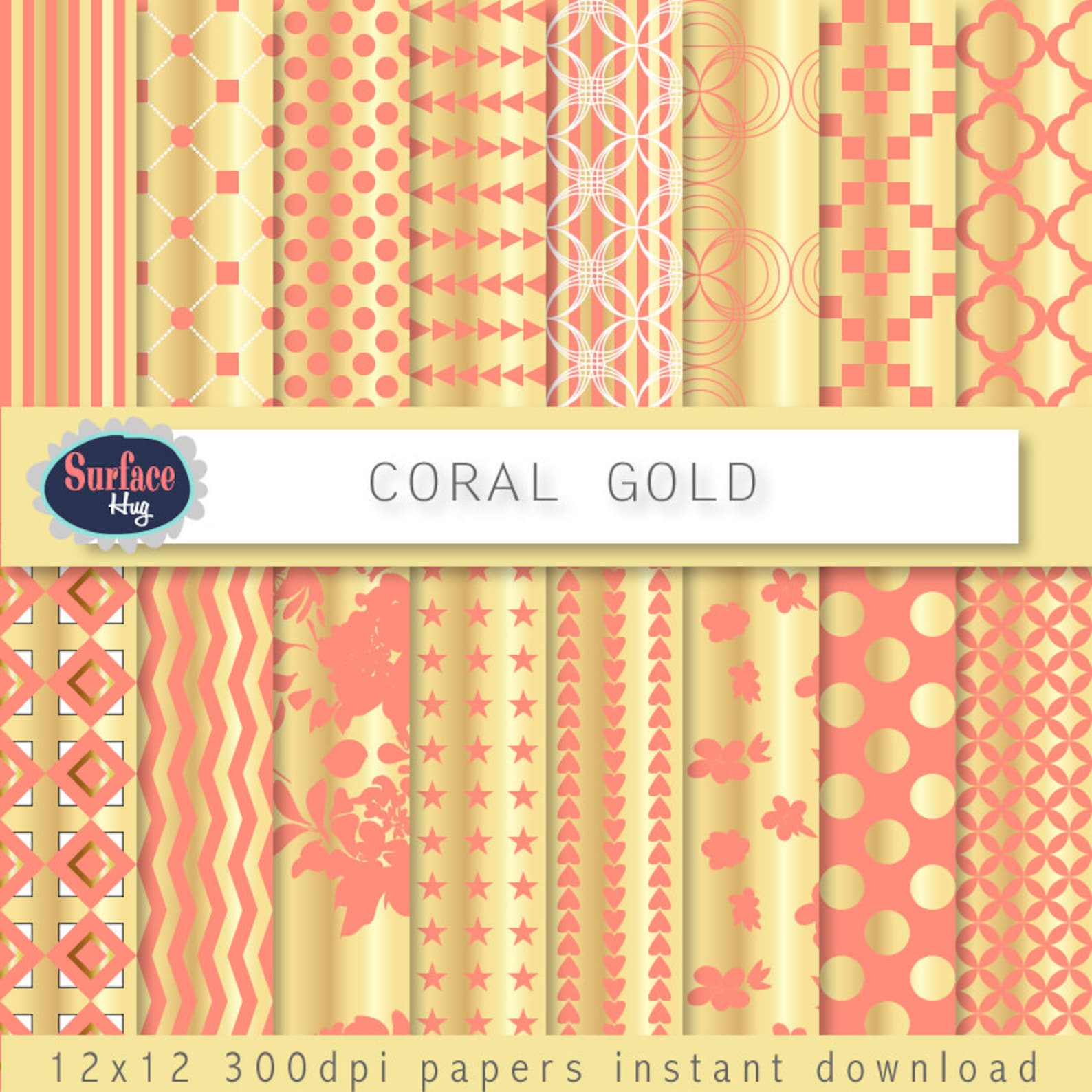 Gold Digital Paper CORAL AND GOLD Background Orange Gold - Etsy