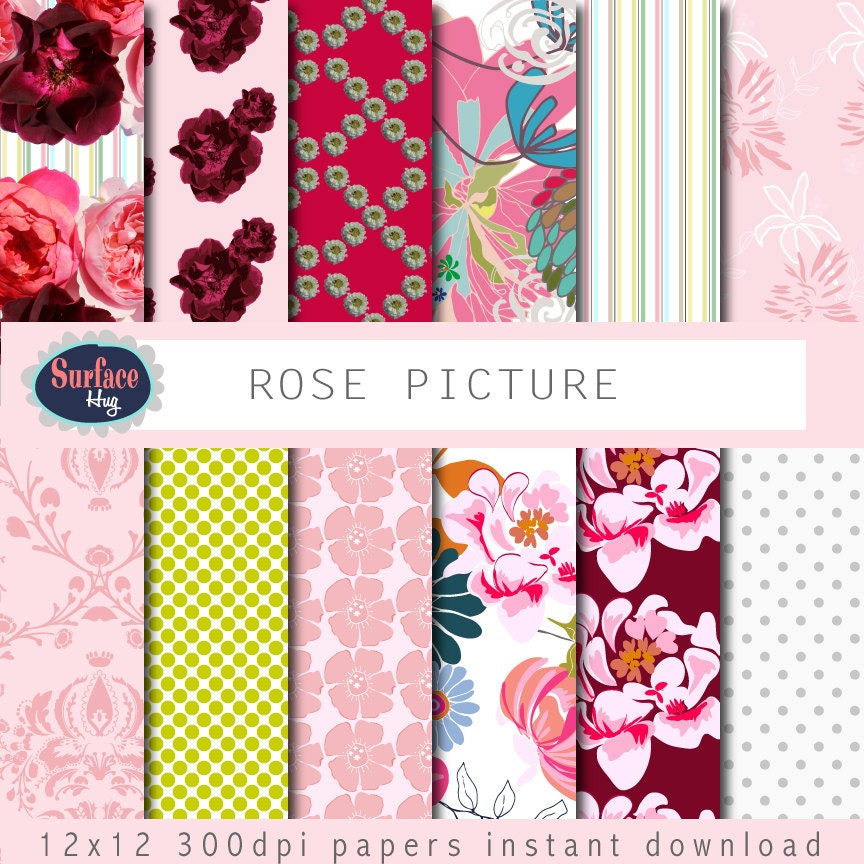 Floral Digital Paper ROSE PICTURE Rose Digital Paper Floral | Etsy