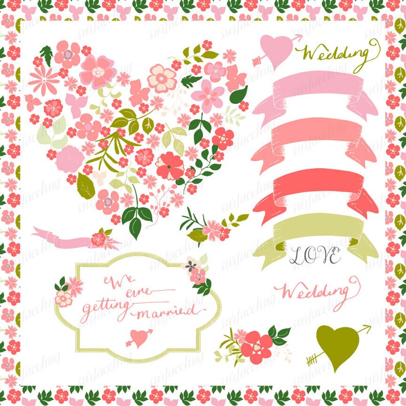 WEDDING INVITATION clip art floral wedding invite Clip art | Etsy