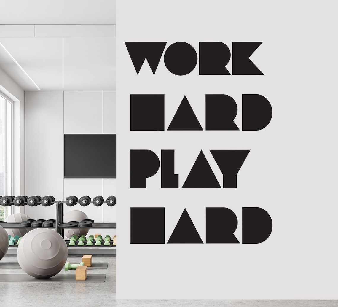 Work Hard Play Hard Wall Decal – Motivational Gym Quote Vinyl Sticker ...