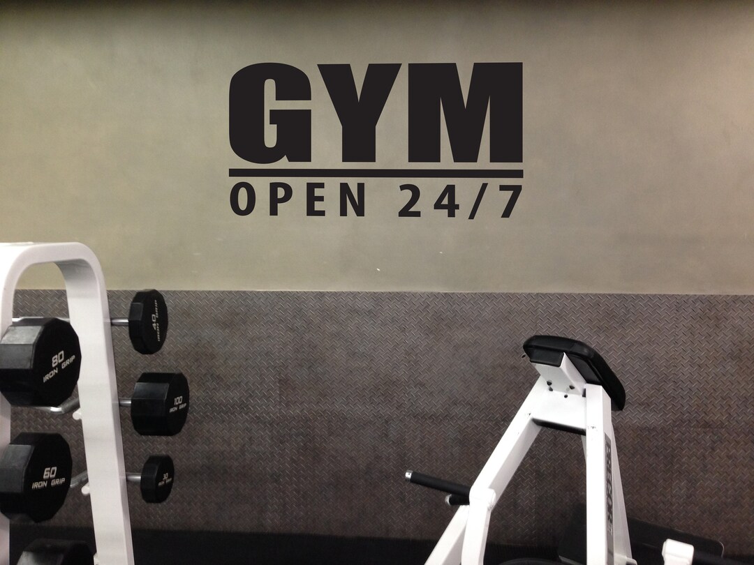 GYM OPEN 24/7 Gym Wall Decal, Inspirational Wall Quote, Fitness Gift ...