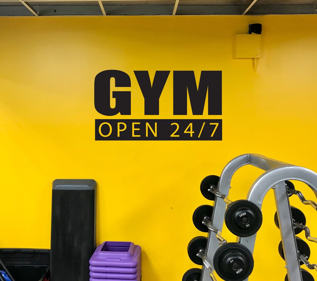 GYM OPEN 24/7 Gym Wall Decal, Inspirational Wall Quote, Fitness Gift ...