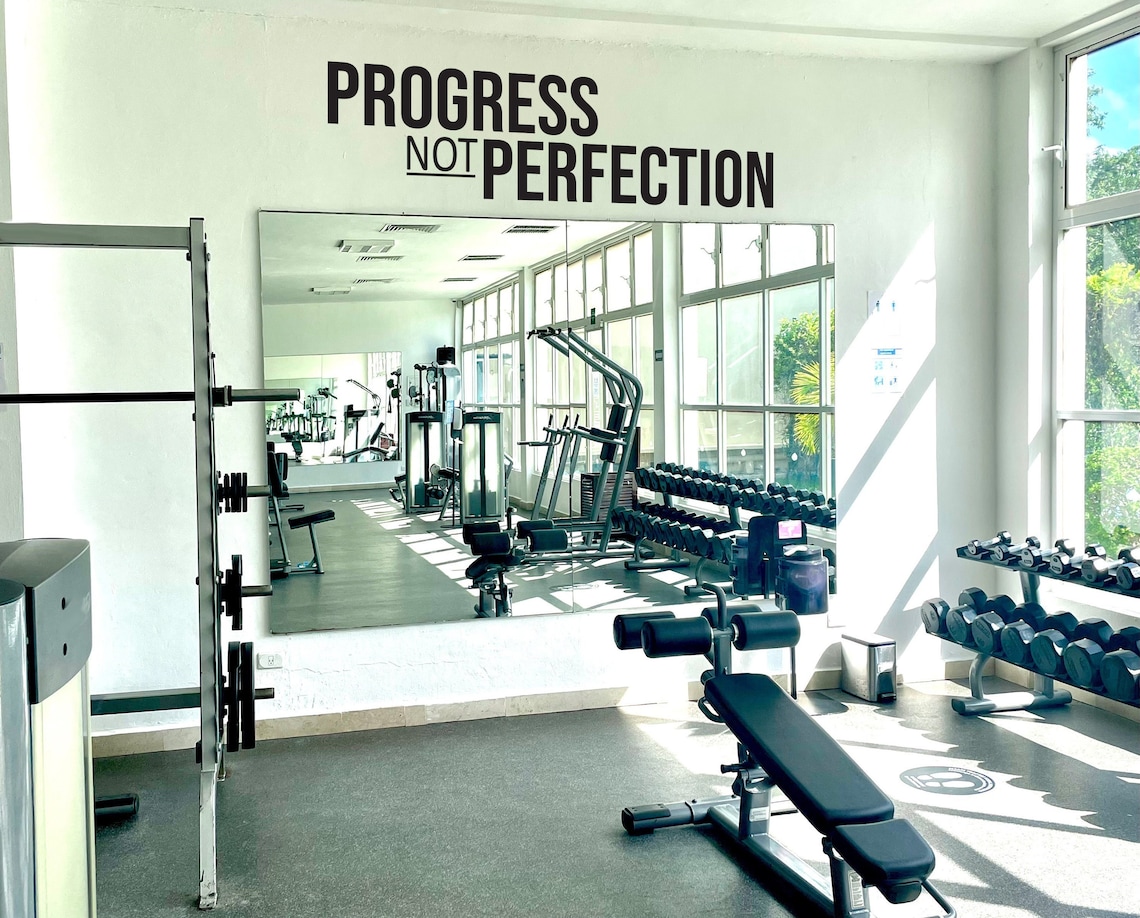 PROGRESS NOT PERFECTION Gym Wall Decal, Fitness Wall Decal ...