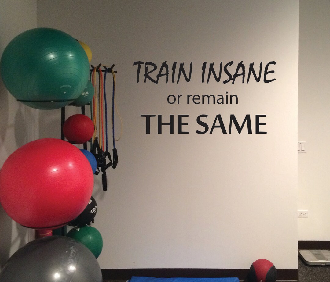 Fitness Studio Wall Decal. Gym Wall Decal. TRAIN INSANE or Remain the ...