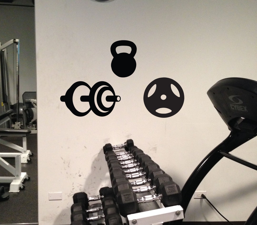 Gym Decor, Dumbbell, Kettlebell, and Free Weight Wall Decal, Wall Art Vinyl Decal, 87 - Etsy
