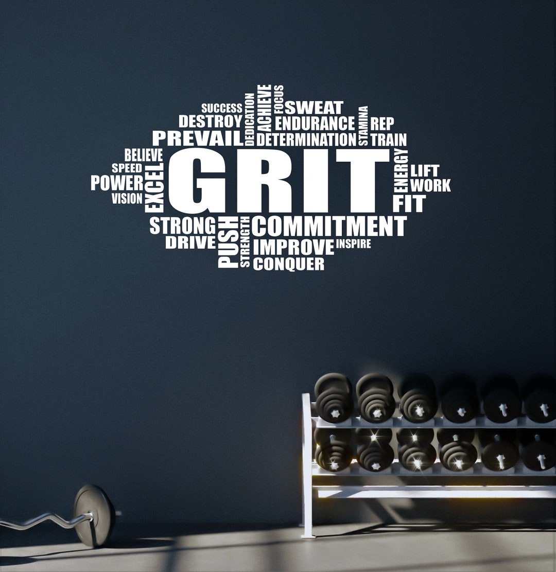 Gym Wall Art Decal, GRIT Word Cloud Typography Design, Grit Quote, Grit ...
