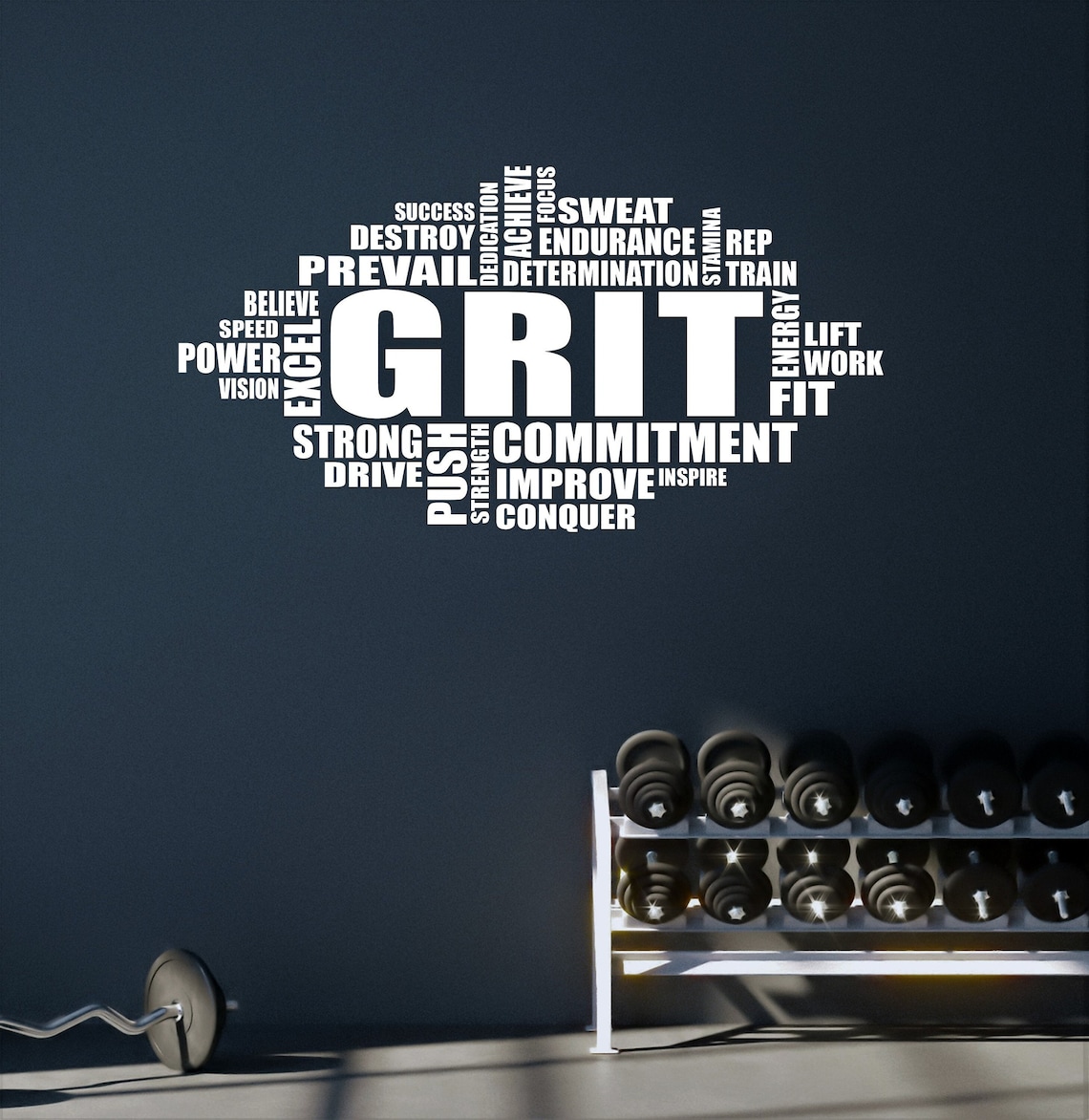 Gym Wall Art Decal GRIT Word Cloud Typography Design Grit - Etsy