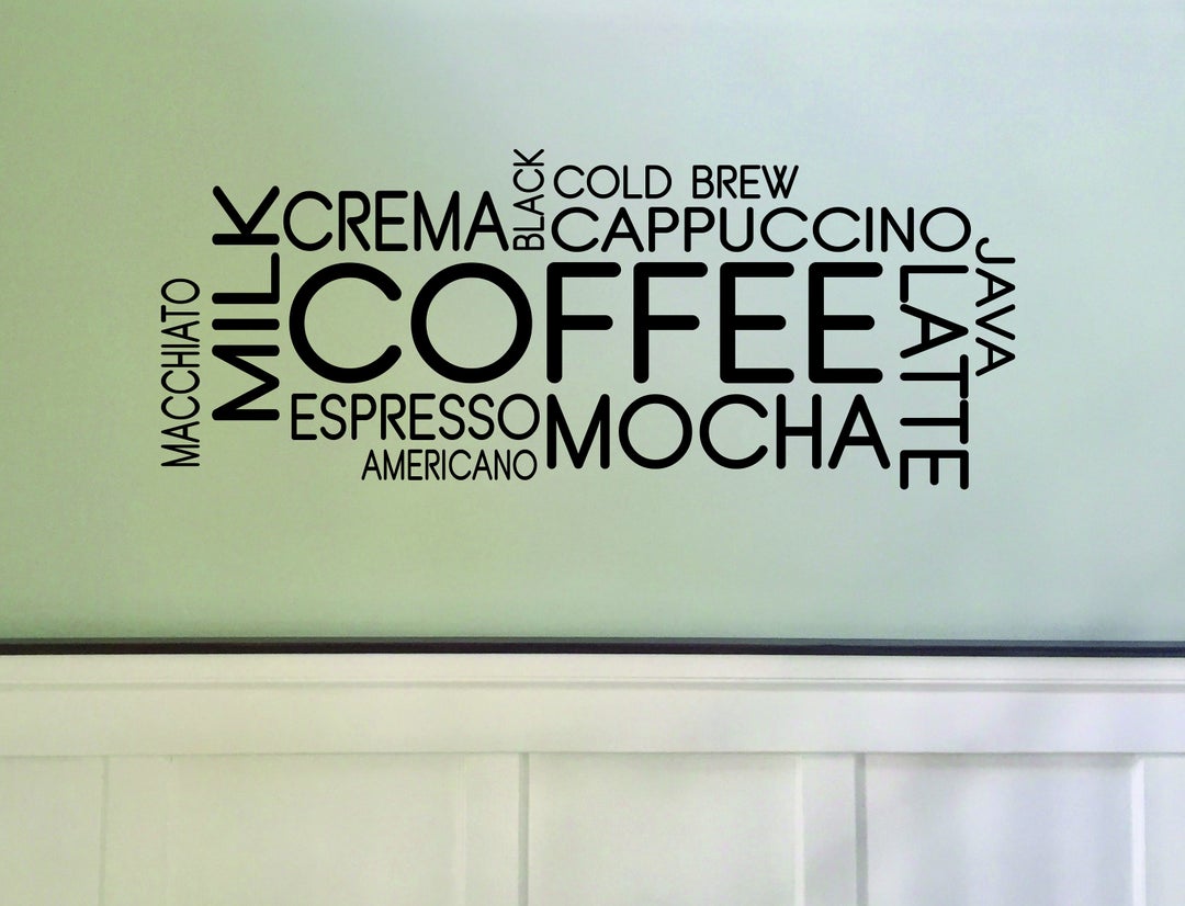 Coffee Shop Decor, Coffee Wall Decal, Coffee Word Cloud Sticker, Cafe ...