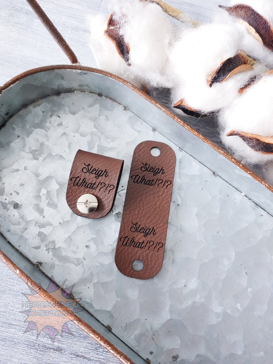Sleigh What Faux Leather Chicago Screw Tags 5 Pack, Fold Over Tags ...