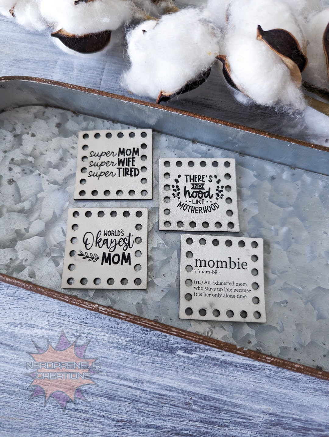Funny Mother's Day Multipack Set of 4 Vegan Leather Patch Mombie Cozy ...
