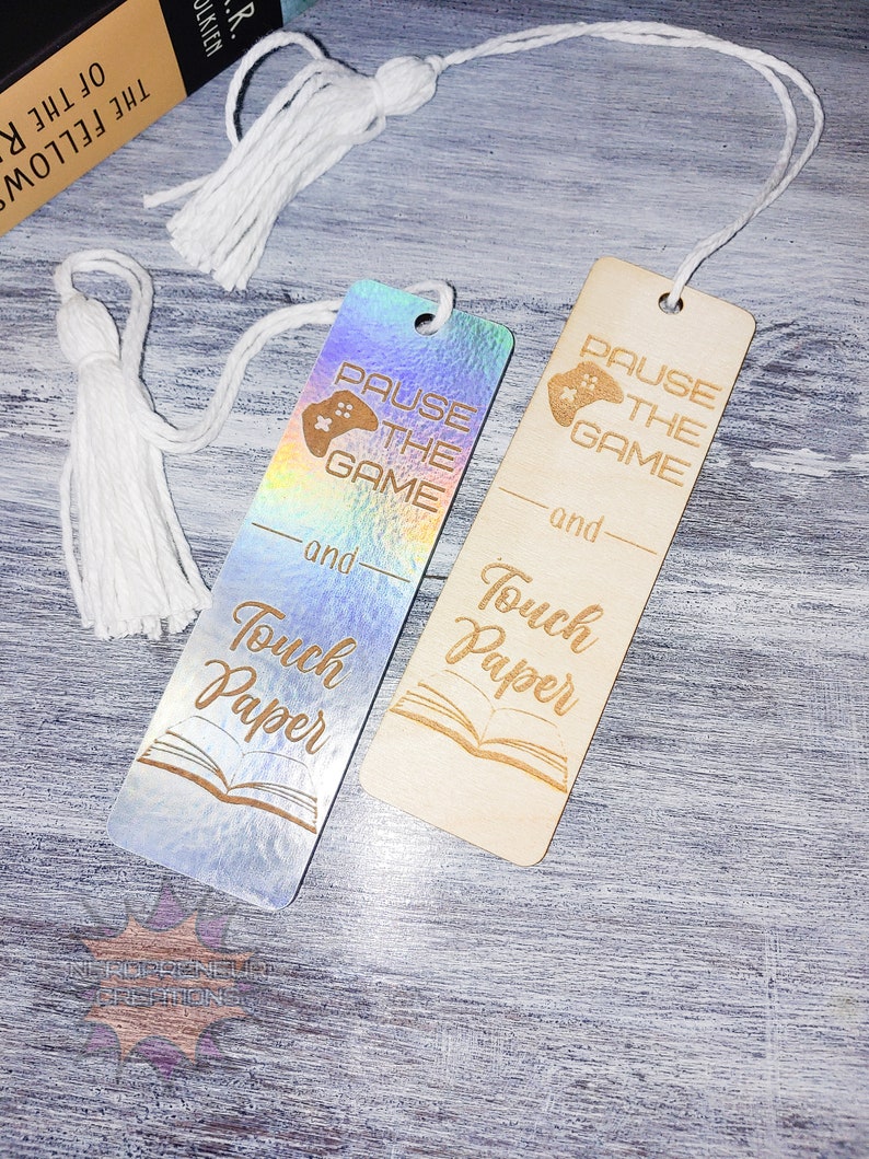 Touch Paper Bookmark: Gamer Gift, Wood & Holographic With Tassel - Etsy