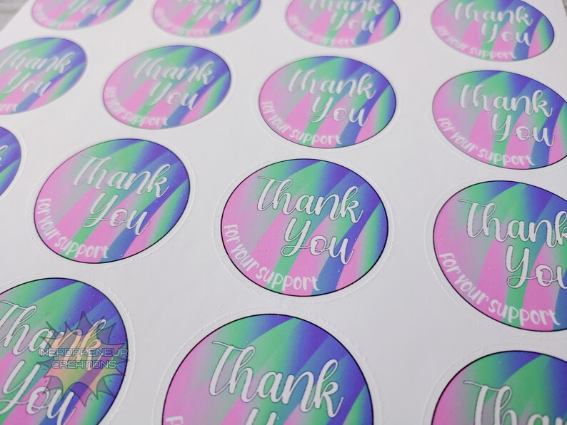 Vinyl Thank You Striped Packaging Sticker Sheet 24 Round | Etsy
