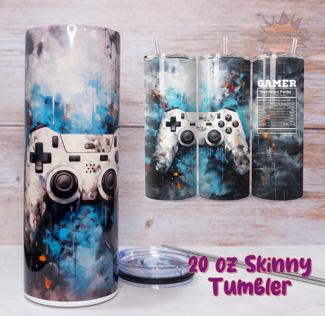 20 Oz Skinny Tumbler – Gamer Facts – Double-walled Steel | Includes ...