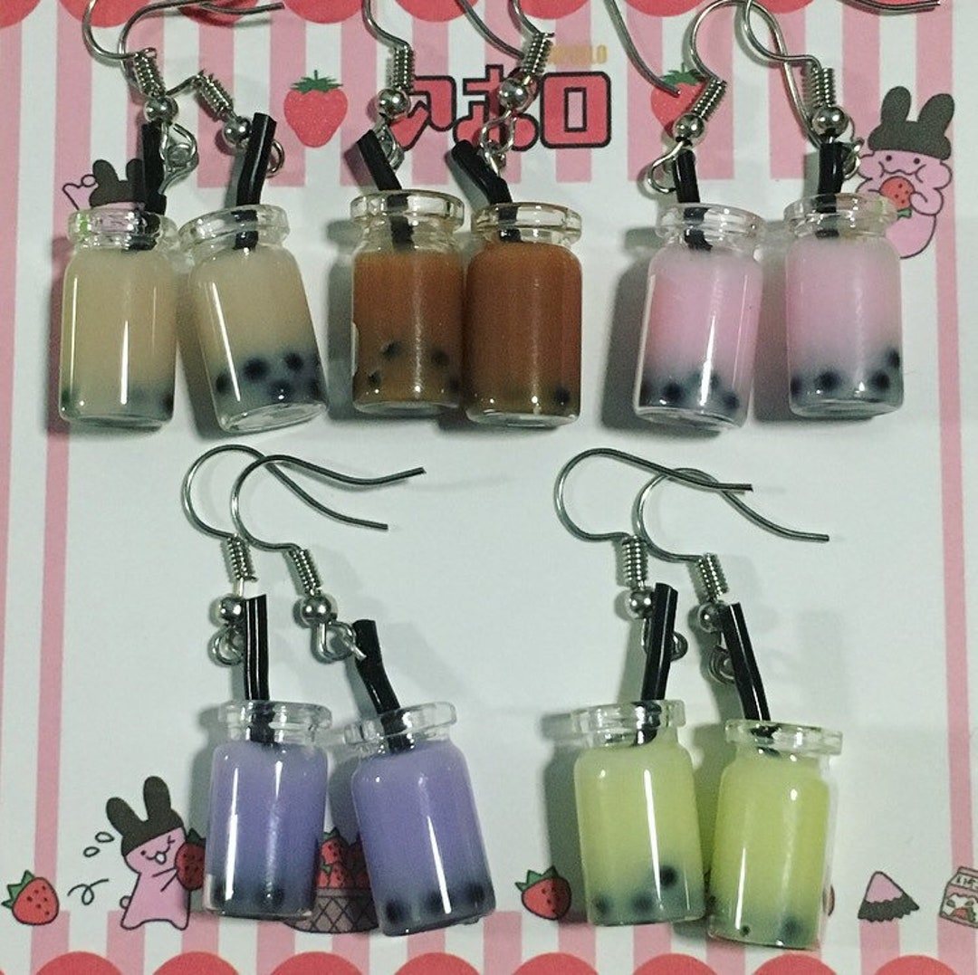 Miniature Bubble Tea Boba Milk Drink Kawaii Silver Earrings ~ Milk ...